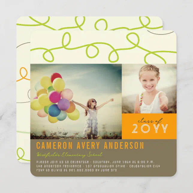 Fun Loop Scribbles Modern 2 Photo Graduation Party Invitation | Zazzle