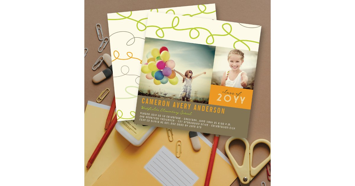 Fun Loop Scribbles Modern 2 Photo Graduation Party Invitation | Zazzle