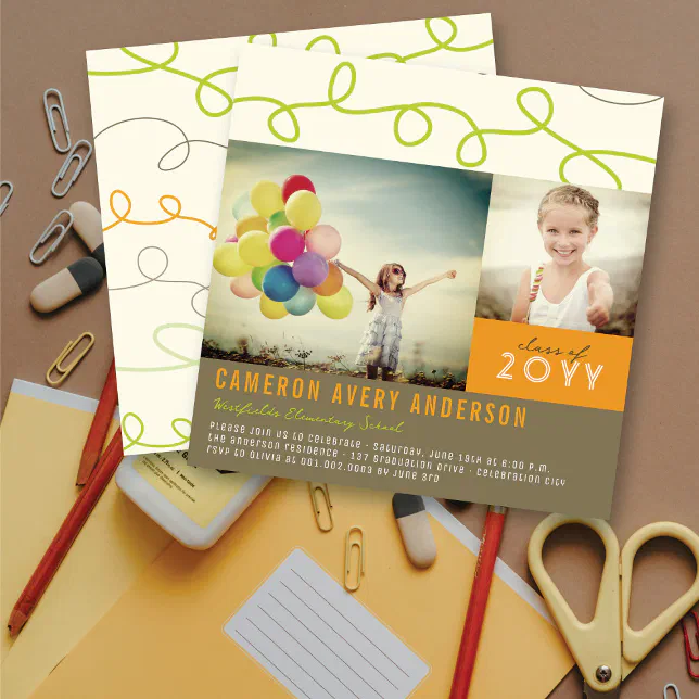 Fun Loop Scribbles Modern 2 Photo Graduation Party Invitation | Zazzle