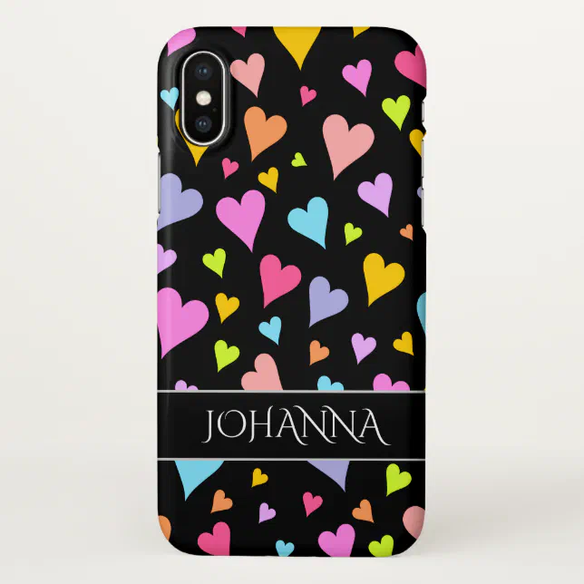 Fun, Loving, Colorful Hearts Pattern + Custom Name iPhone Case | Zazzle
