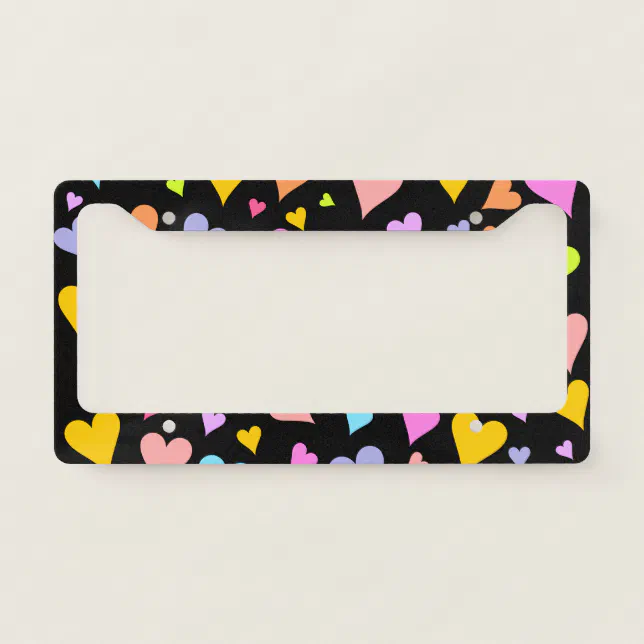 Fun, Loving, Colorful Hearts Pattern License Plate Frame | Zazzle