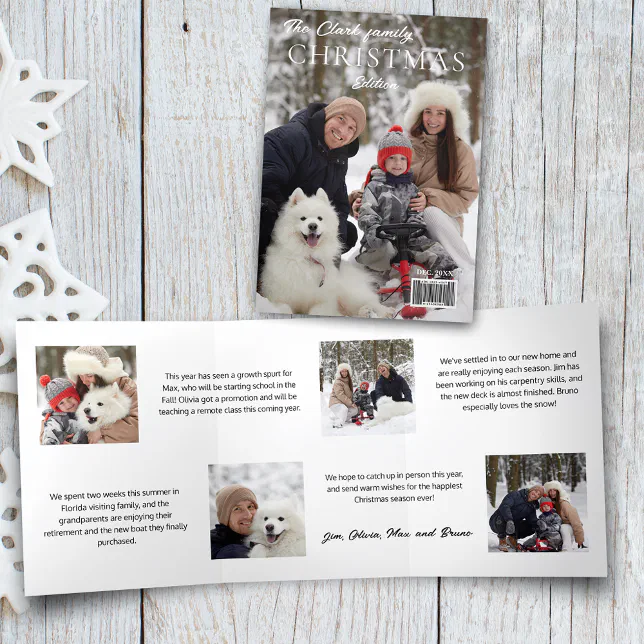 Fun Magazine Cover Style Christmas Photo Tri-Fold Card | Zazzle