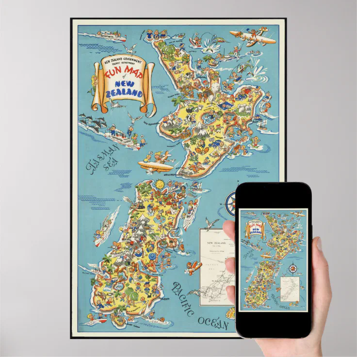 Fun map of New Zealand Poster | Zazzle