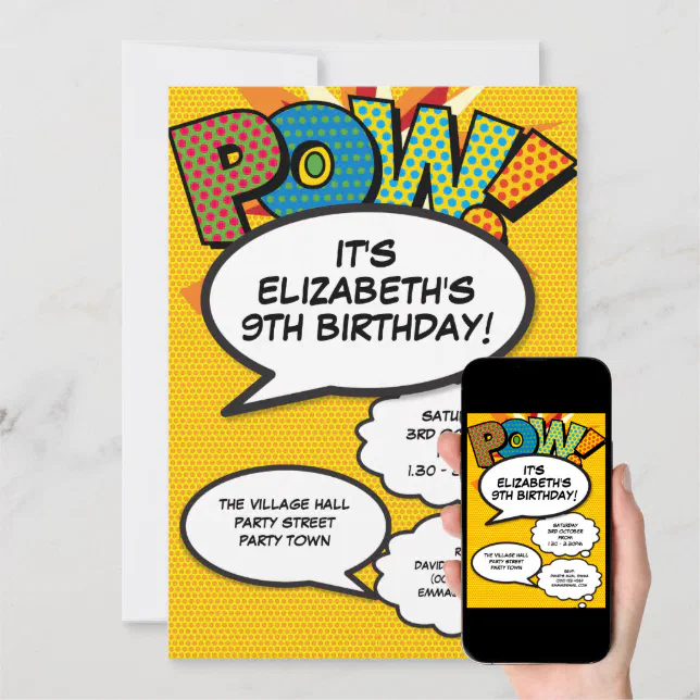 Fun Modern Birthday Party Any Age POW Invitation | Zazzle