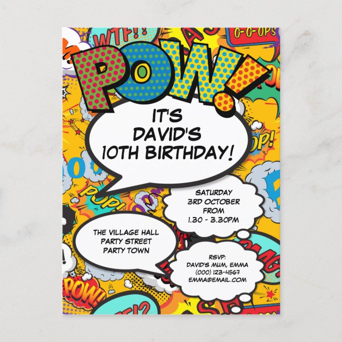 Fun Modern Birthday Party Comic Book Invitation Postcard | Zazzle.com