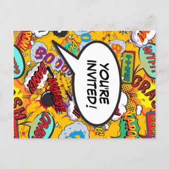 Fun Modern Birthday Party Comic Book Invitation Postcard | Zazzle