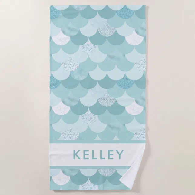 Fun Modern Blue Green Mermaid Scale Pattern Beach Towel | Zazzle