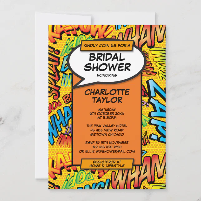 Fun Modern Bridal Shower Comic Book Invitation | Zazzle