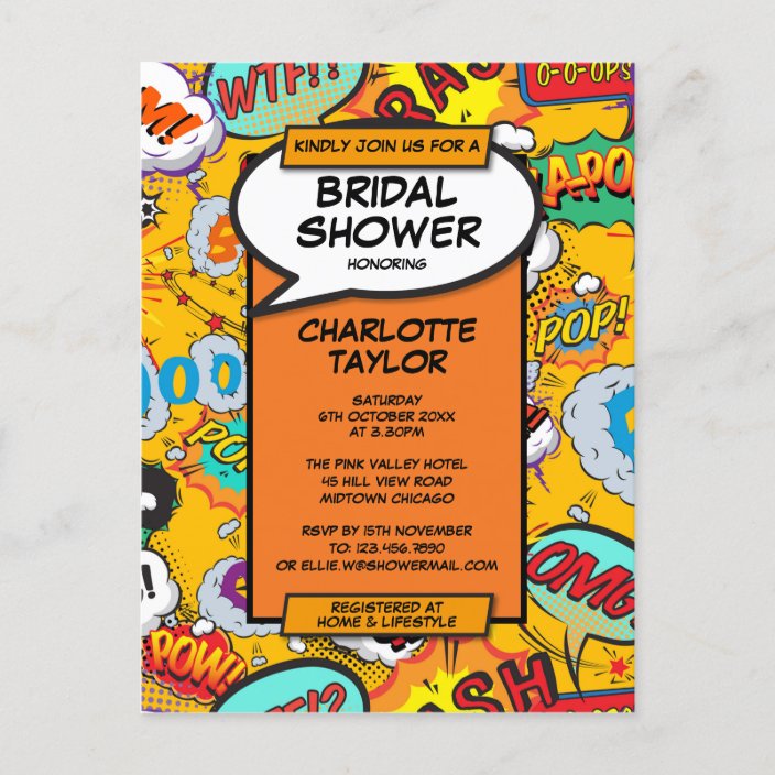 Fun Modern Bridal Shower Comic Book Invitation Postcard | Zazzle.com