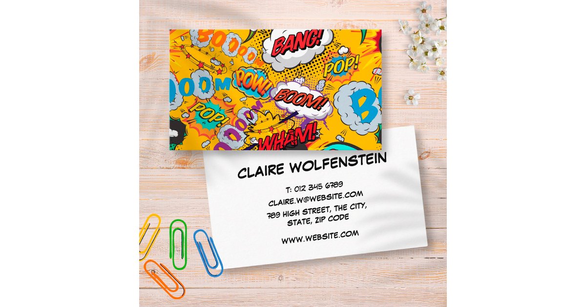 Fun Modern Comic Book Shout Outs Business Card | Zazzle