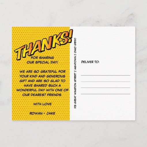 Fun Modern Comic Book Thank You Postcard | Zazzle