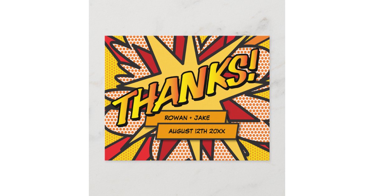 Fun Modern Comic Book Thank You Postcard | Zazzle