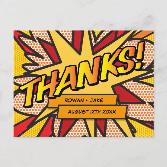 Fun Modern Comic Book Thank You Postcard | Zazzle