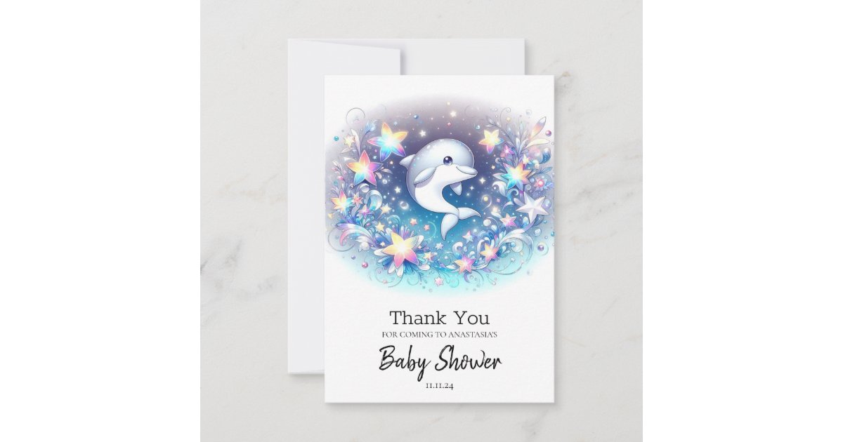 Fun Modern Dolphin Baby Shower Thank You Card | Zazzle