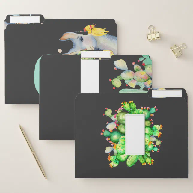 Fun Modern File Folders | Cactus & Llama | Zazzle