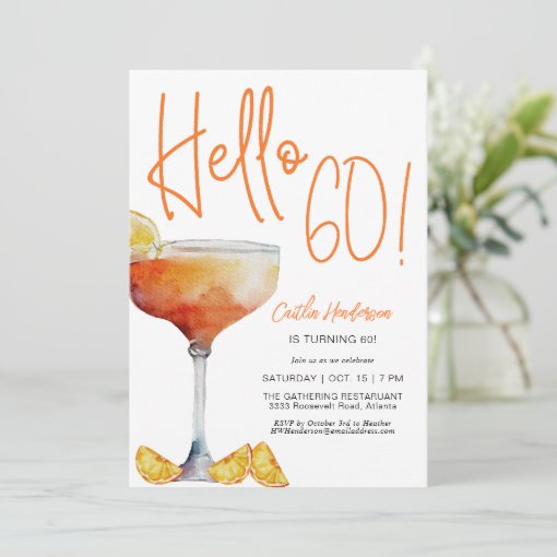 Fun Modern Orange Hello 60th Birthday Invitation | Zazzle