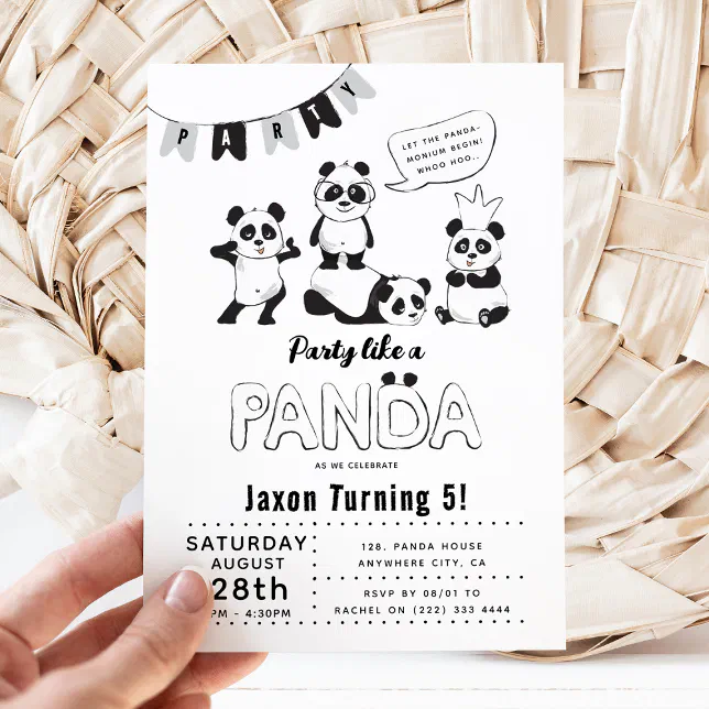 Fun Modern 'Party Like a Panda' Kids Birthday Invitation | Zazzle