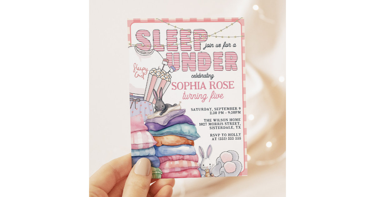 Fun Modern Pink Sleep Under Birthday Party Invitation | Zazzle