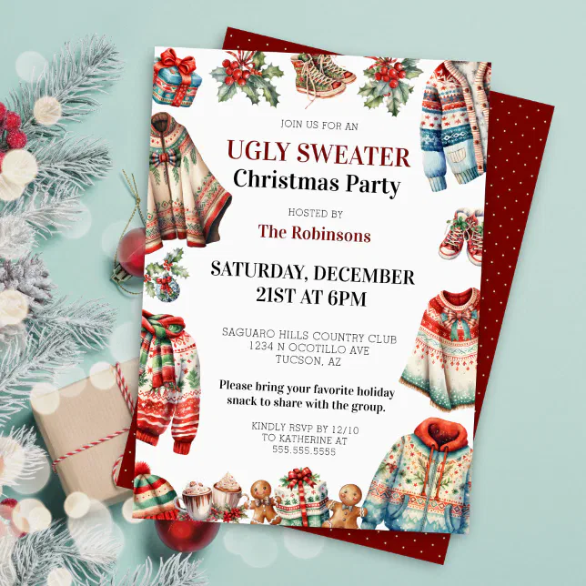 Fun Modern Ugly Sweater Office Christmas Party Invitation | Zazzle