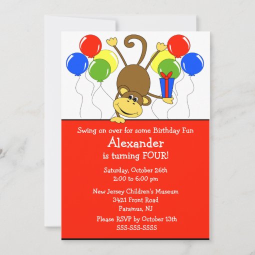 Fun Monkey Birthday Invitation | Zazzle