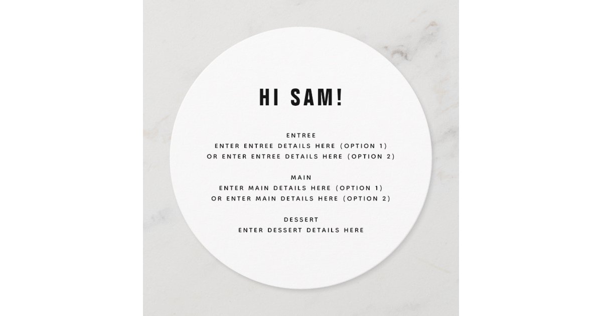 Fun Monochrome Guest Name Place Card Wedding Menu | Zazzle