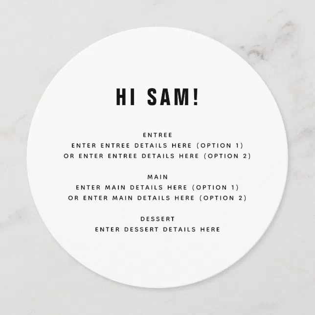 Fun Monochrome Guest Name Place Card Wedding Menu | Zazzle