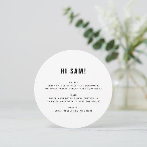 Fun Monochrome Guest Name Place Card Wedding Menu | Zazzle