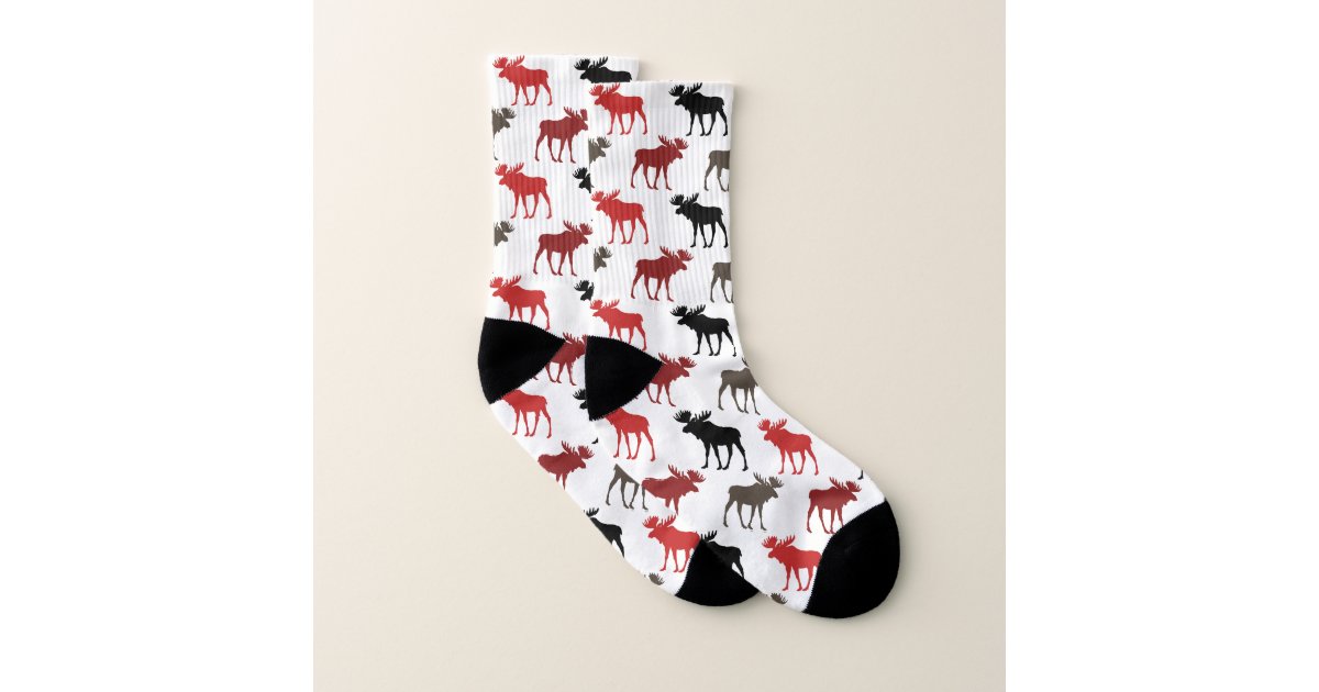 Fun Moose on the Loose Pattern Socks | Zazzle