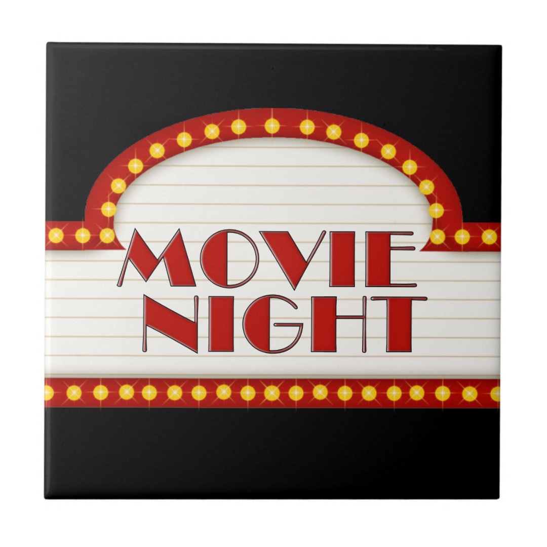 Fun Movie Night word art Theater room tile | Zazzle