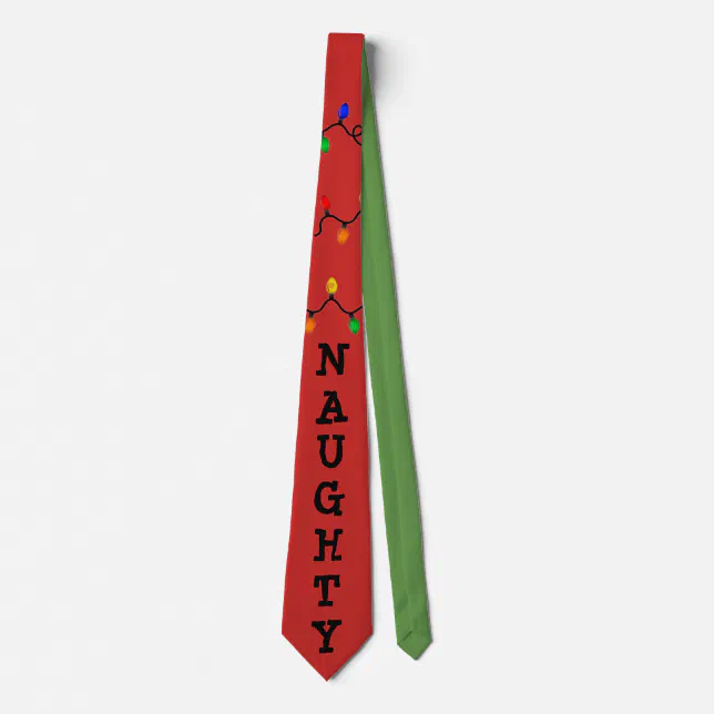 Fun naughty holiday lights red and green neck tie | Zazzle