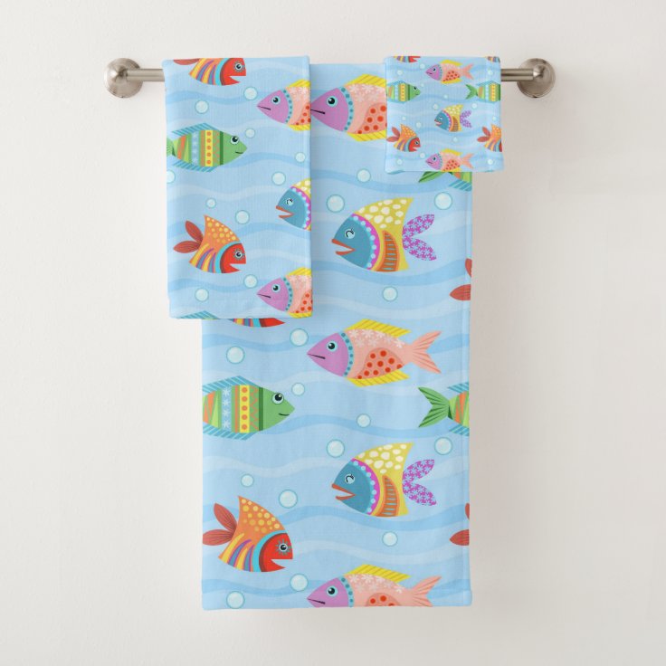 Fun Nautical Fish Pattern Bath Towel Set | Zazzle