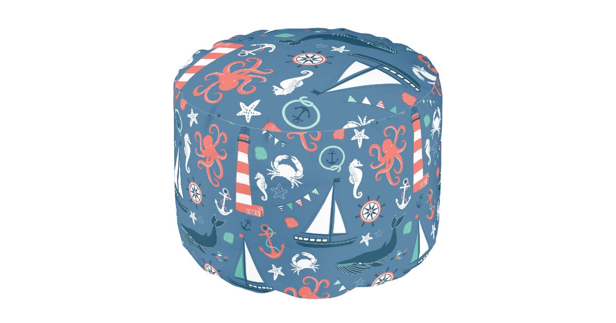 Fun Nautical Graphic Pattern Pouf | Zazzle
