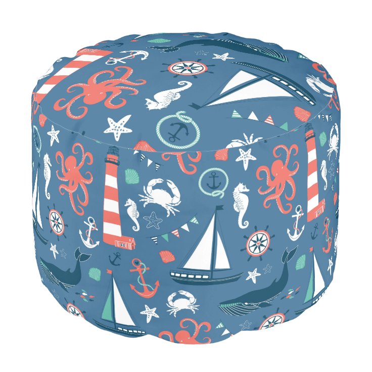 Fun Nautical Graphic Pattern Pouf | Zazzle