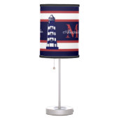 Fun Nautical Red White Navy Blue Stripe Lighthouse Table Lamp | Zazzle
