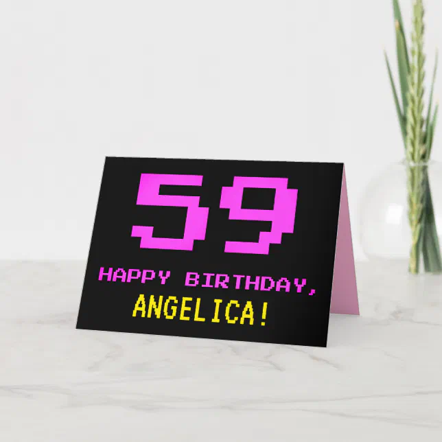 Fun, Nerdy, Geeky, Pink, 8-Bit Style 59th Birthday Card | Zazzle