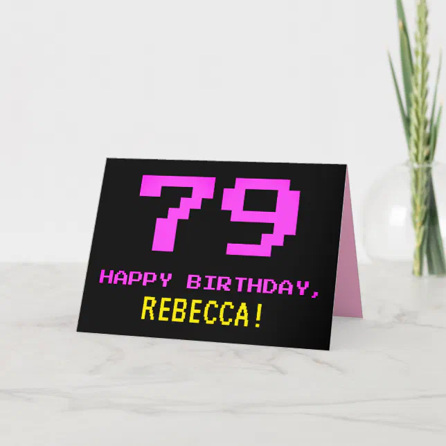 Fun, Nerdy, Geeky, Pink, 8-Bit Style 79th Birthday Card | Zazzle