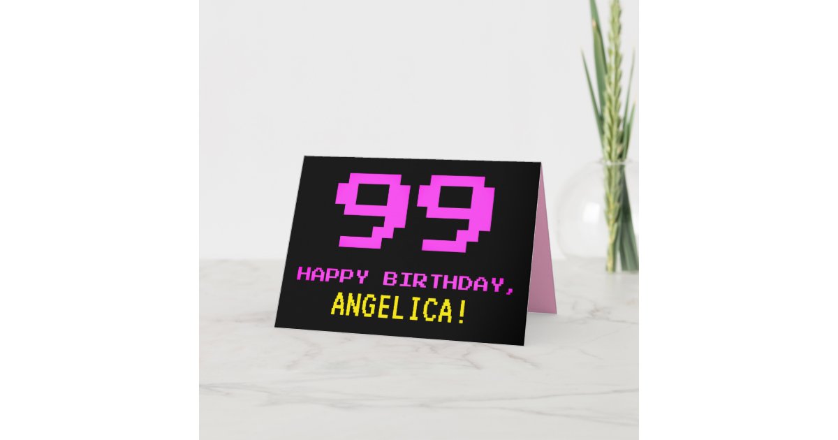 Fun, Nerdy, Geeky, Pink, 8-Bit Style 99th Birthday Card | Zazzle