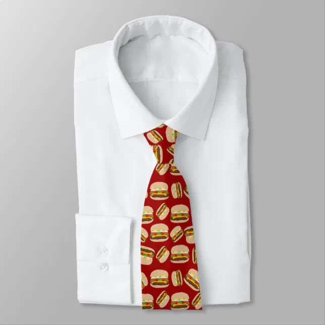Fun Novelty Cheeseburger Pattern Red Neck Tie | Zazzle