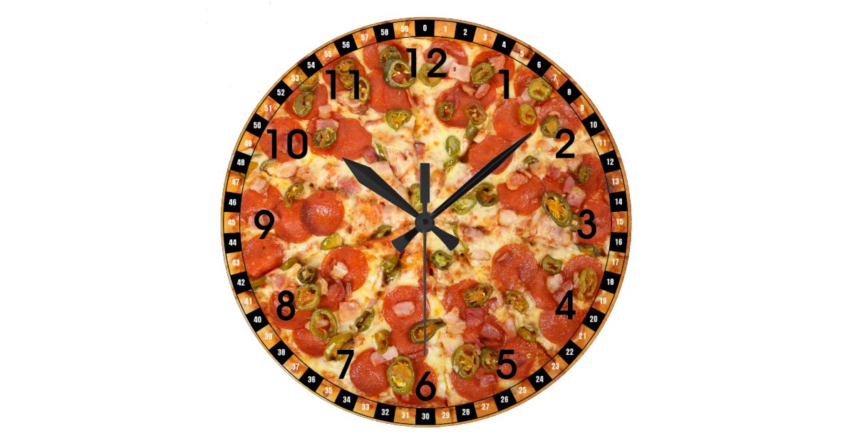 Fun Novelty Cool Food Pizza Theme Kitchen Large Clock | Zazzle