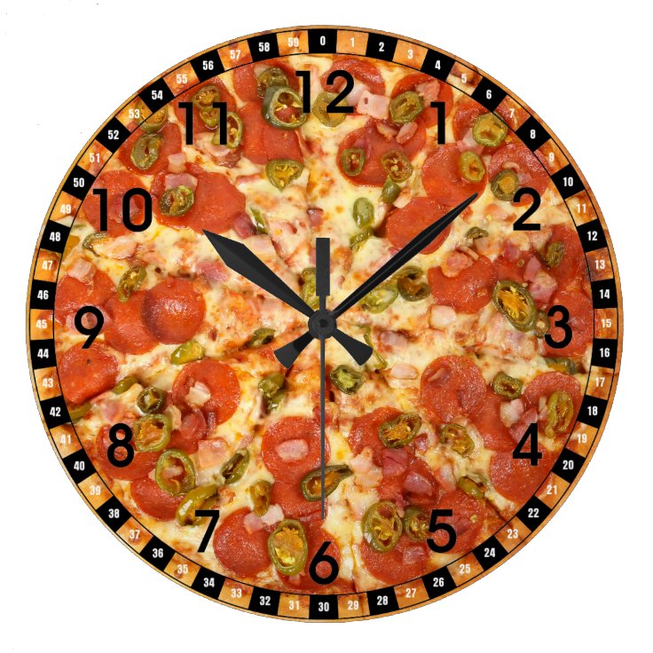 Fun Novelty Cool Food Pizza Theme Kitchen Large Clock | Zazzle