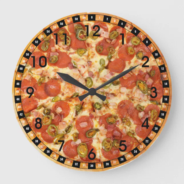 Fun Novelty Cool Food Pizza Theme Kitchen Large Clock | Zazzle