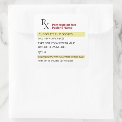 Fun Novelty Rx Prescription Cookie Label Sticker | Zazzle