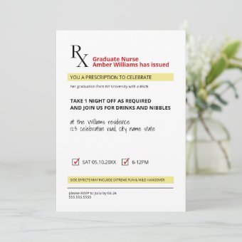 Fun Novelty Rx Prescription Nurse Graduation Invitation | Zazzle