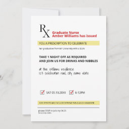Fun Novelty Rx Prescription Nurse Graduation Invitation | Zazzle