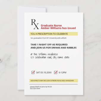 Fun Novelty Rx Prescription Nurse Graduation Invitation | Zazzle