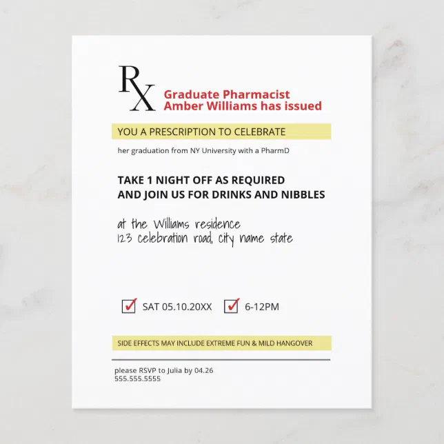 Fun Novelty Rx Prescription Pharmacy Graduation In | Zazzle