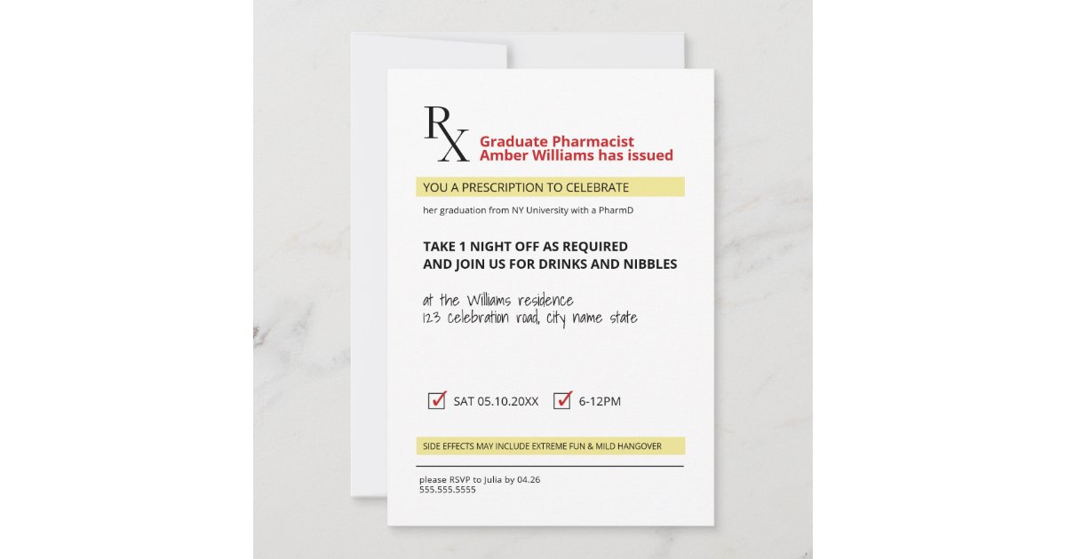 Fun Novelty Rx Prescription Pharmacy Graduation Invitation | Zazzle