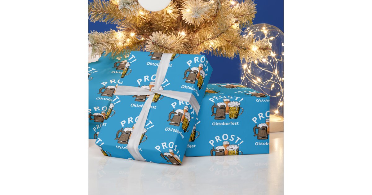 Fun OKTOBERFEST Beers PROST Blue Wrapping Paper | Zazzle