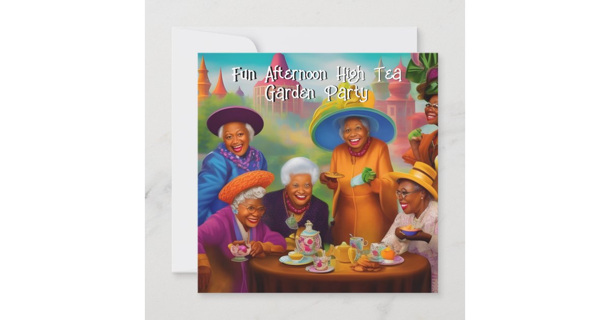 Fun older Ladies High Tea Garden Party ethnic Invitation | Zazzle