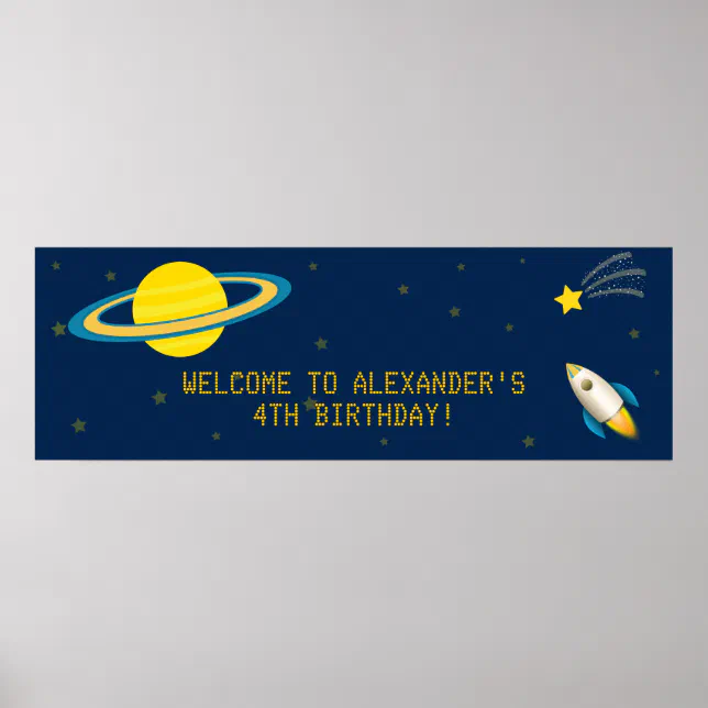 Fun Outer Space Rocket Birthday Party Banner Poster | Zazzle